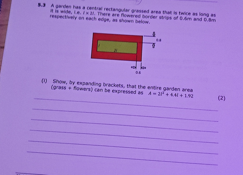 Solved 5.3 ﻿A garden has a central rectangular grassed area | Chegg.com
