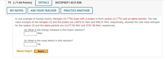 Solved 15. (-/1.04 Points) DETAILS KATZPSEF1 43.P.038. MY | Chegg.com Solved 15. (-/1.04 Points) DETAILS KATZPSEF1 43.P.038. MY | Chegg.com