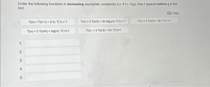 Solved Order the following functions in increasing | Chegg.com