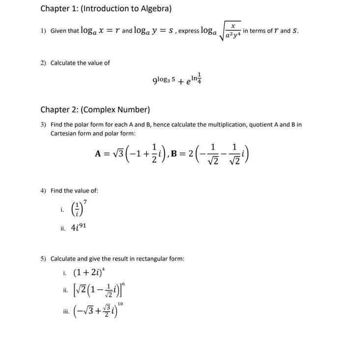 Solved Chapter 1: (Introduction to Algebra) 1) Given that | Chegg.com