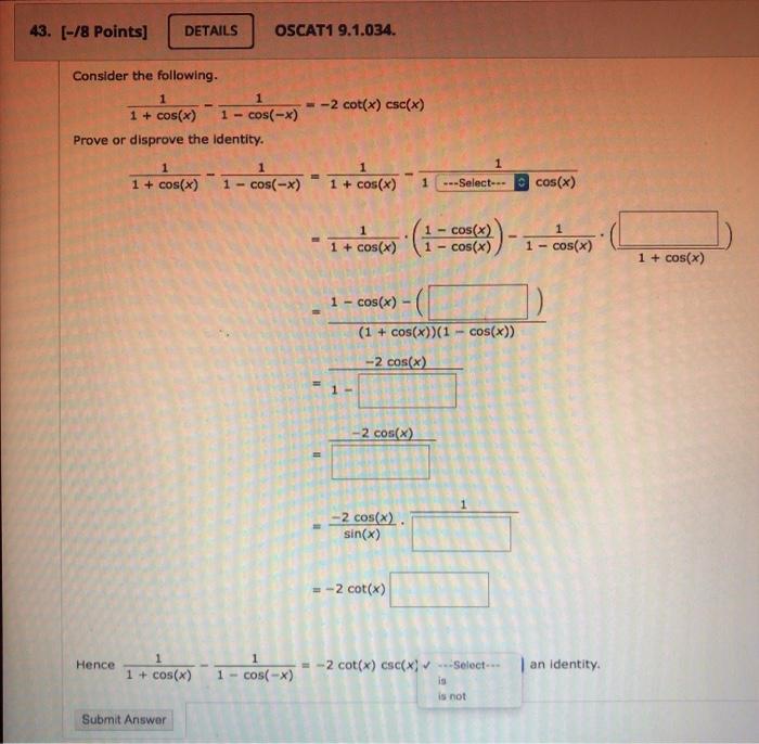 Solved 3. [-/8 Points) DETAILS OSCAT1 9.1.034. -2 cot(x) | Chegg.com Solved 3. [-/8 Points) DETAILS OSCAT1 9.1.034. -2 cot(x) | Chegg.com