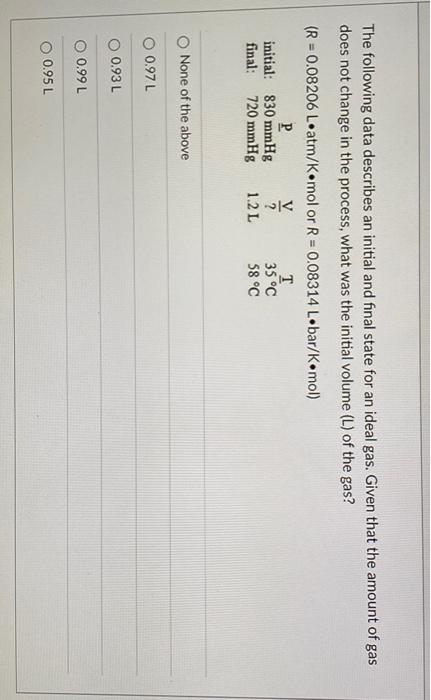 Solved The following data describes an initial and final | Chegg.com
