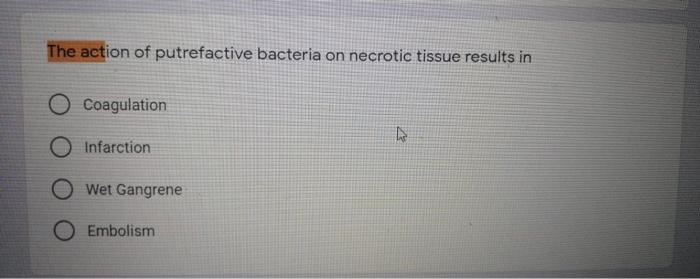 Solved The action of putrefactive bacteria on necrotic | Chegg.com