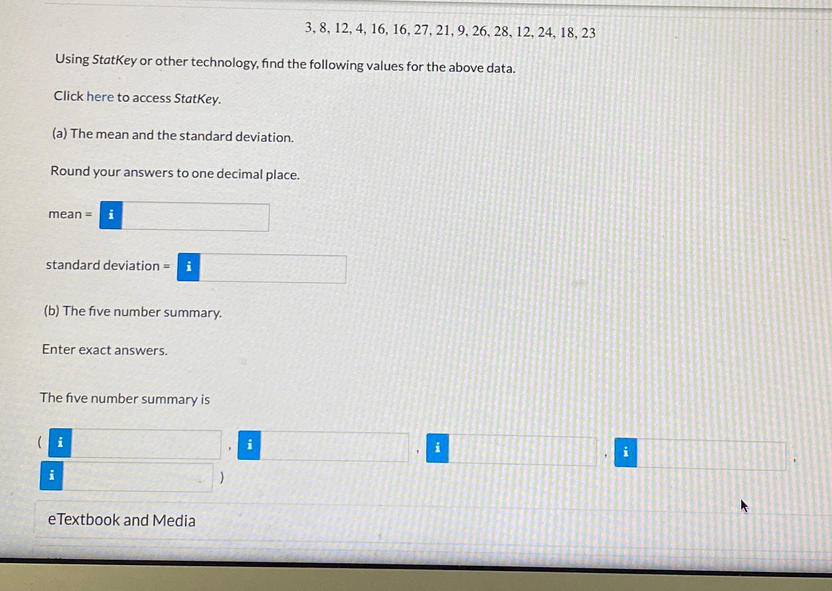 Solved 3,8,12,4,16,16,27,21,9,26,28,12,24,18,23Using StatKey | Chegg.com