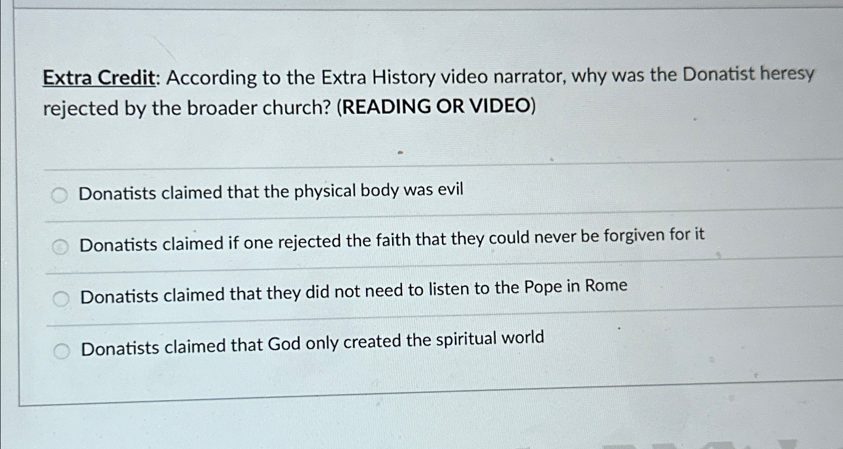 Solved Extra Credit: According to the Extra History video | Chegg.com