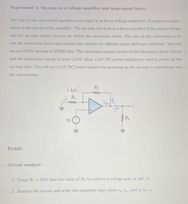 Solved Experiment 1: Op-amp as a voltage amplifier and | Chegg.com