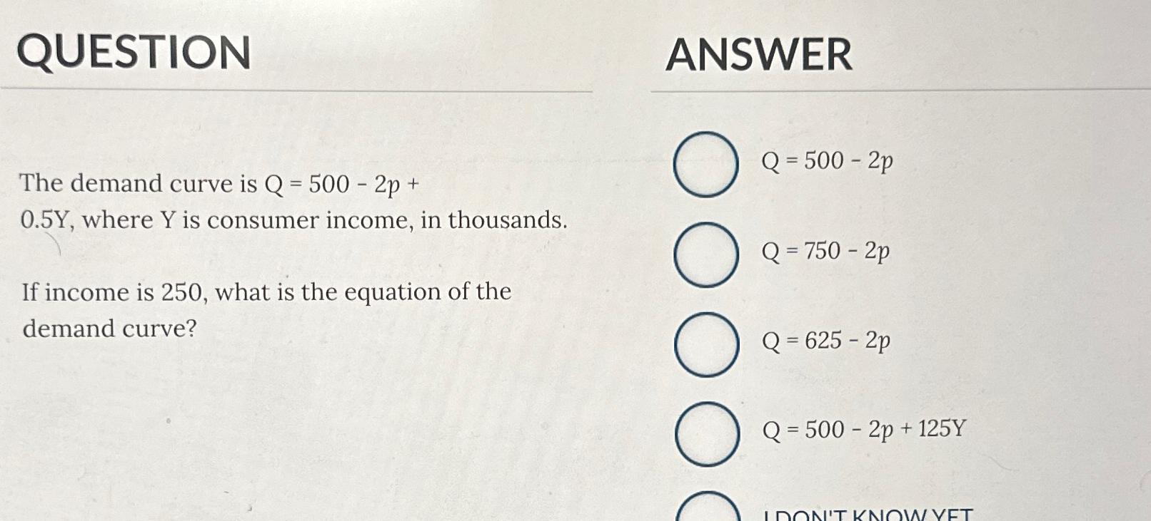 Solved QUESTIONANSWERThe demand curve is | Chegg.com