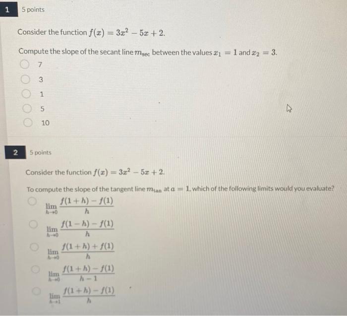 Solved 1Q.-consider the function f(x)=(3x^2) -5x+2. Compute | Chegg.com