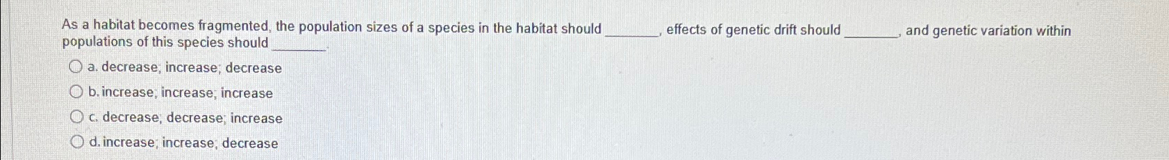 Solved As a habitat becomes fragmented, the population sizes | Chegg.com