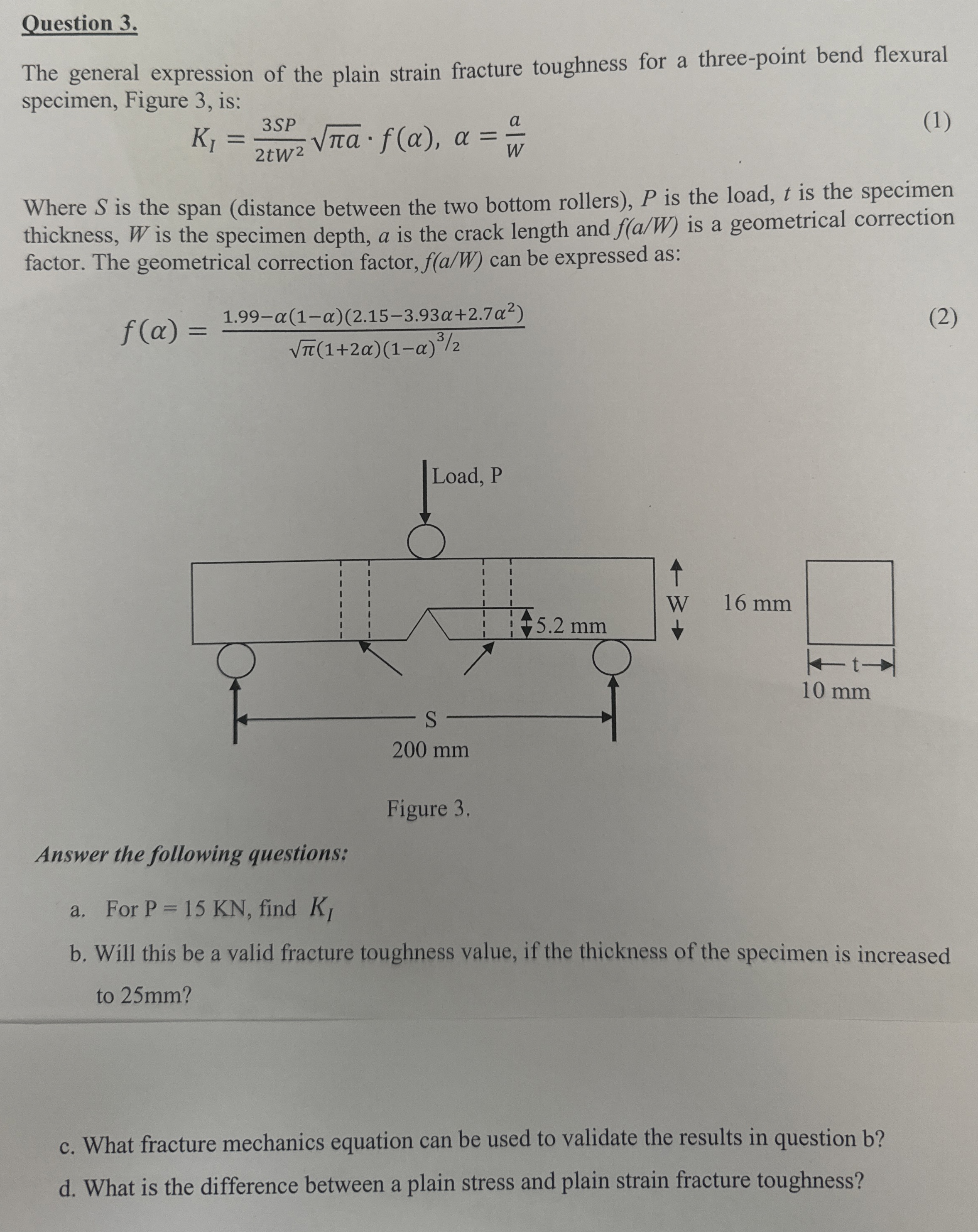 Solved c. ﻿What fracture mechanics equation can be used to | Chegg.com