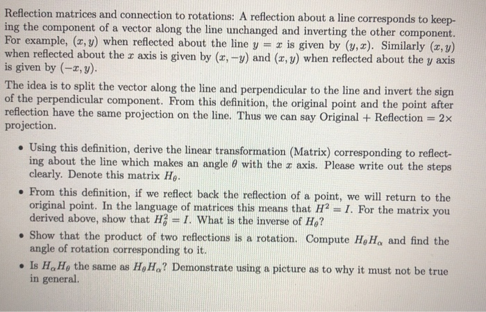 Solved Reflection matrices and connection to rotations: A | Chegg.com