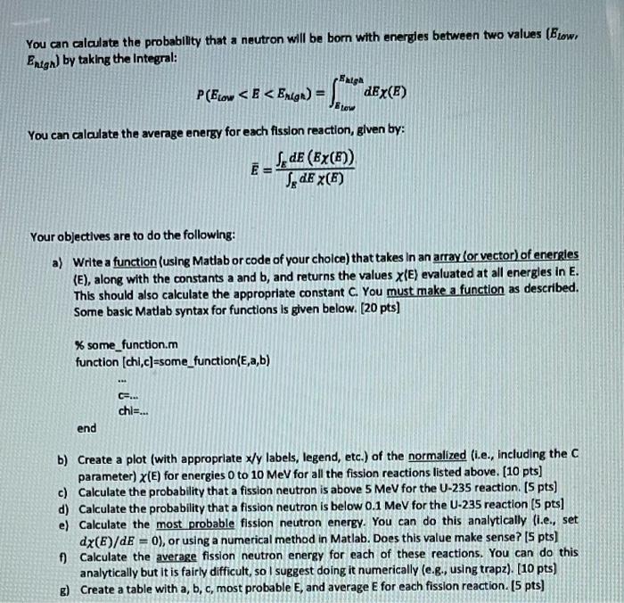 PROBLEM 1 FISSION SPECTRA [6O PIS] The energy | Chegg.com
