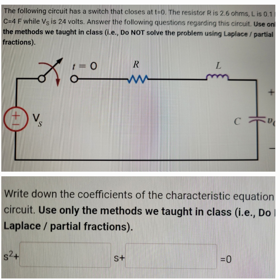 Solved The following circuit has a switch that closes at | Chegg.com