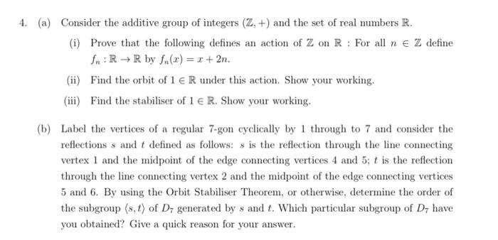 Solved 4. (a) Consider the additive group of integers (Z,+) | Chegg.com