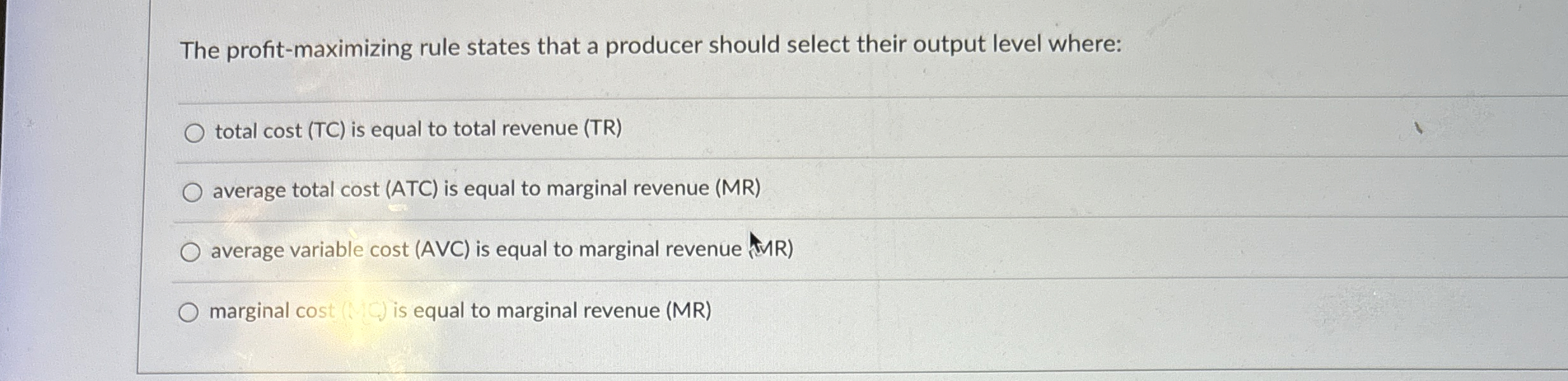 Solved The profit-maximizing rule states that a producer | Chegg.com