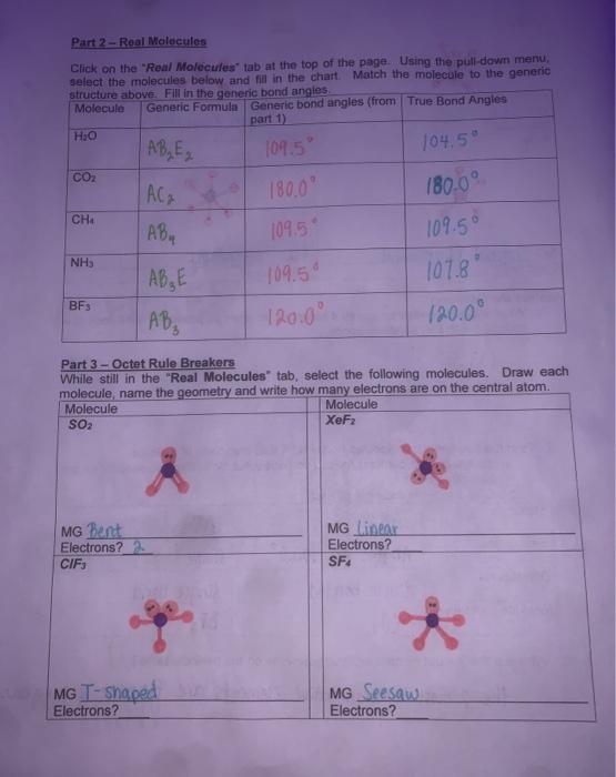 Solved Molecular Geometry Simulation Data Part 1 - Generic | Chegg.com