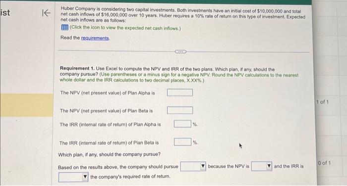 Solved net cash inflows are as follows: (Click the icon to | Chegg.com