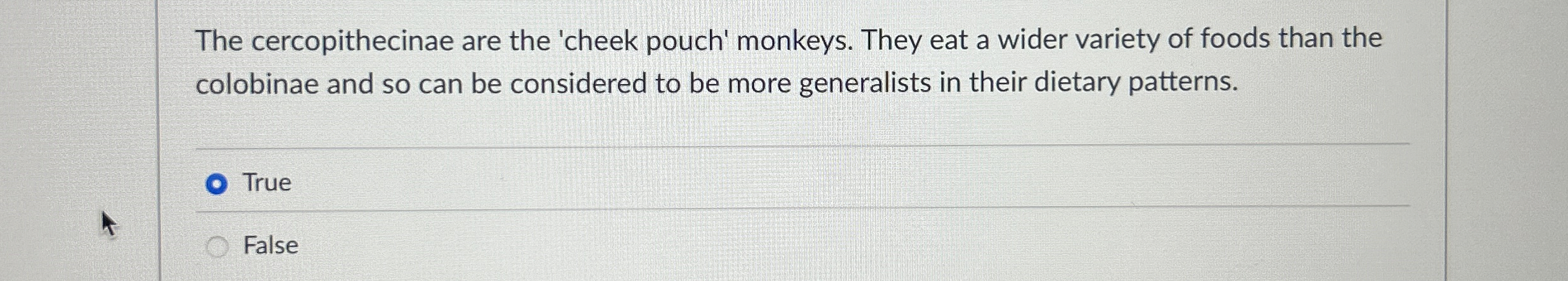Solved The cercopithecinae are the 'cheek pouch' monkeys. | Chegg.com