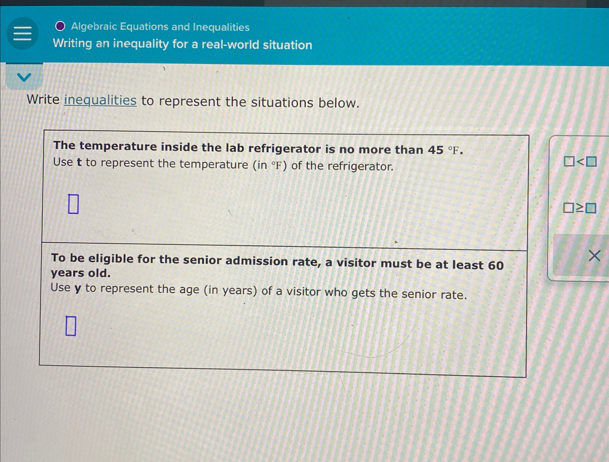 Solved Algebraic Equations and InequalitiesWriting an | Chegg.com