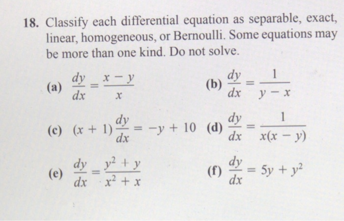 Solved 18. Classify each differential equation as separable, | Chegg.com
