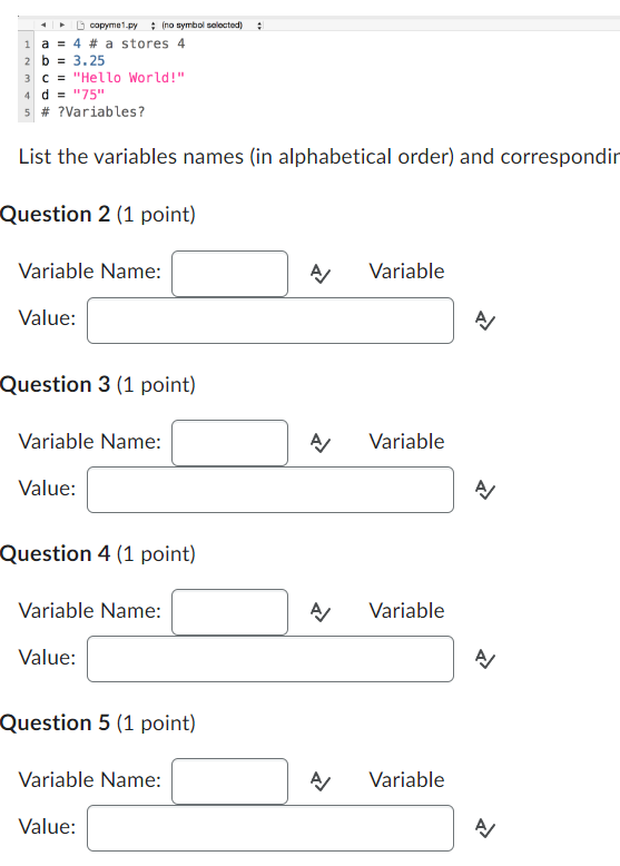 Solved List the variables names (in alphabetical order) ﻿and | Chegg.com