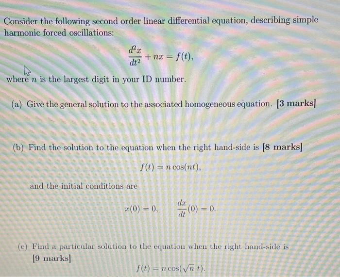 Solved Consider the following second order linear | Chegg.com