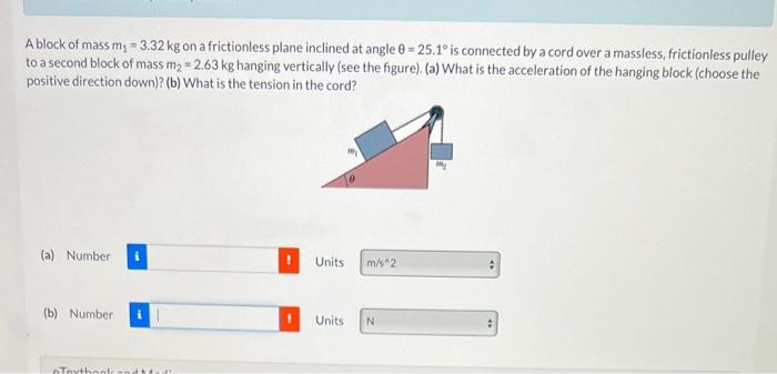 Solved A block of mass m1=3.32 kg on a frictionless plane | Chegg.com