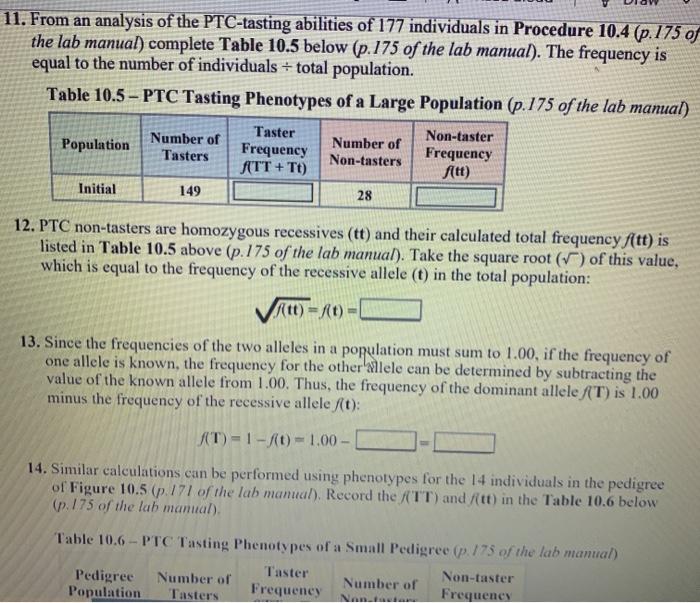 Solved 11. From an analysis of the PTC-tasting abilities of | Chegg.com