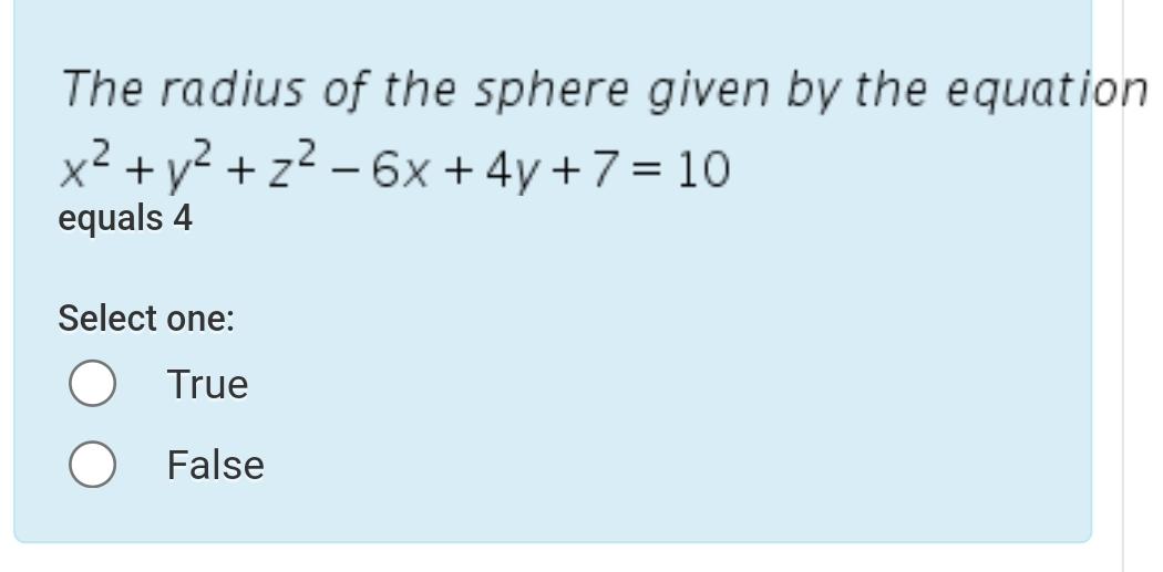 Solved The radius of the sphere given by the equation | Chegg.com
