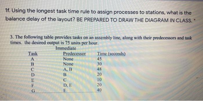 Solved 1f. Using the longest task time rule to assign | Chegg.com