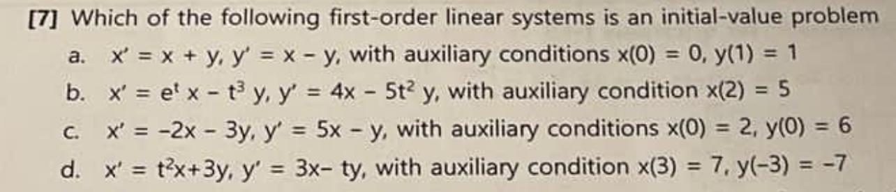 Solved [7] ﻿Which of the following first-order linear | Chegg.com
