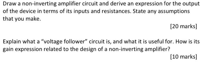 Solved Draw a non-inverting amplifier circuit and derive an | Chegg.com