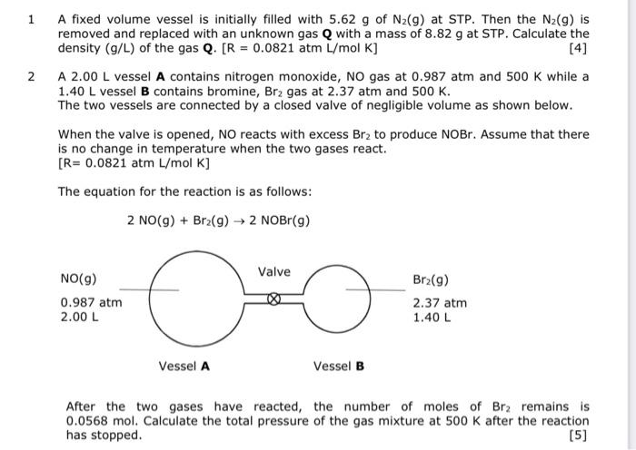 Solved 1 2 A fixed volume vessel is initially filled with | Chegg.com