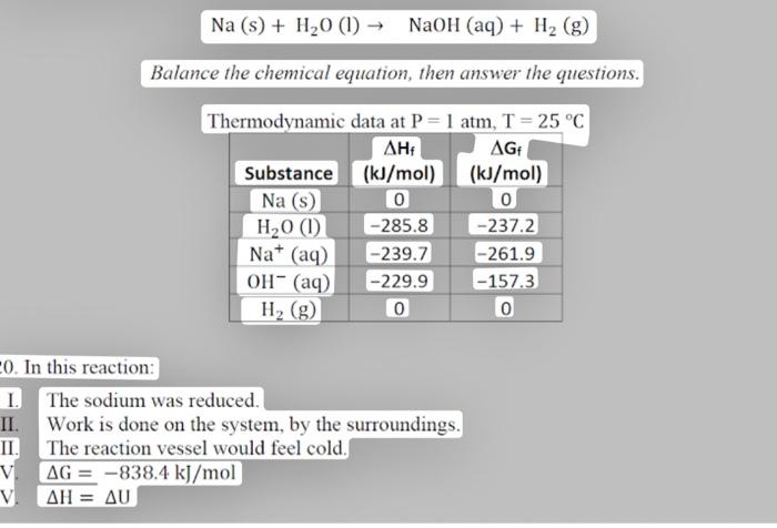 Solved Na (s) + H20 (1) NaOH(aq) + H2(g) Balance the | Chegg.com