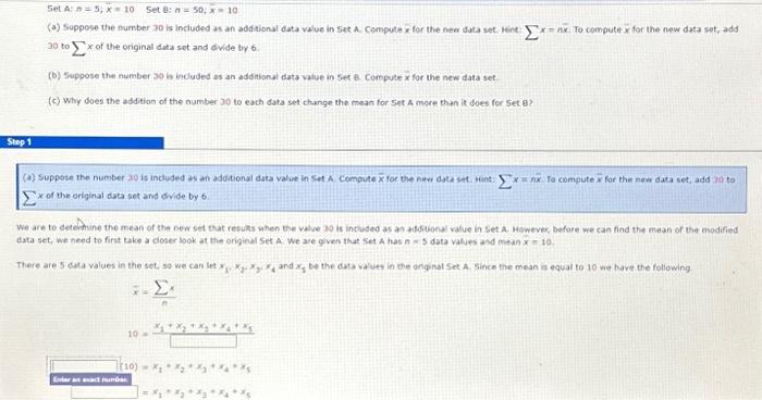 Solved Step 1 Set A: n = 5; x = 10 Set B: n = 50; x = 10 (a) | Chegg.com