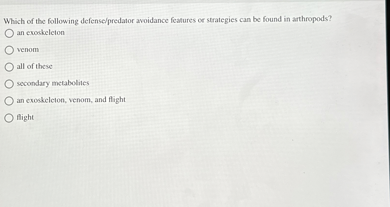 Solved Which of the following defense/predator avoidance | Chegg.com