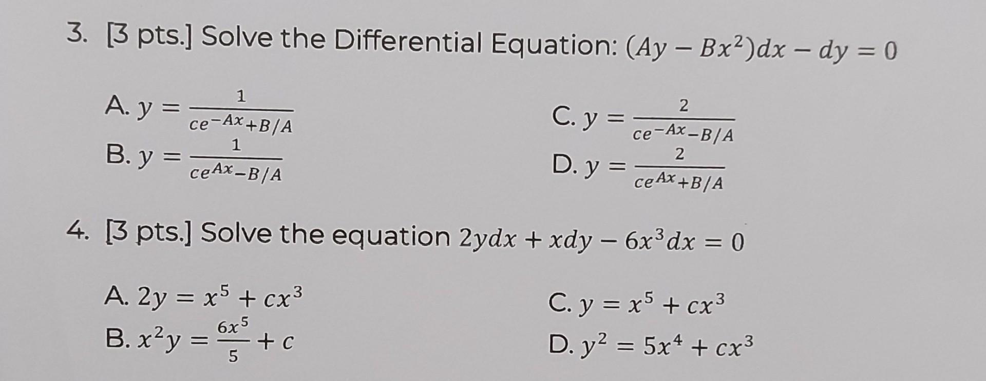 Solved 3. [3 pts.] Solve the Differential Equation: | Chegg.com