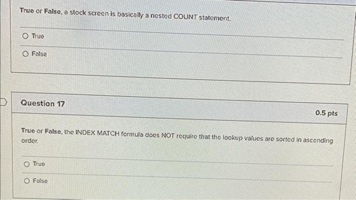 Solved True or False, a stock screen is basically a nested | Chegg.com