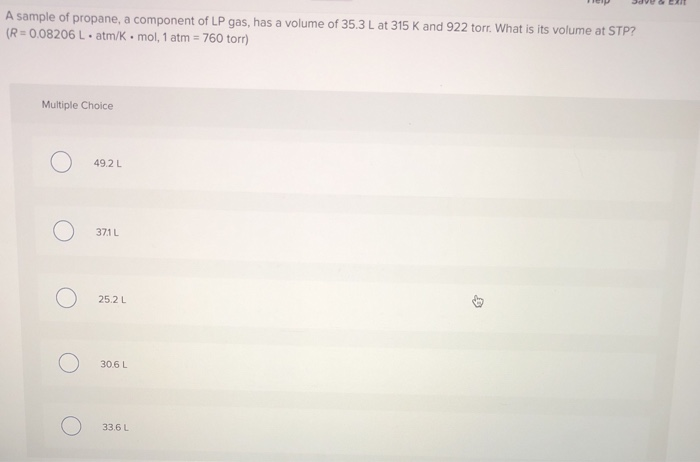 Solved Help Jove A sample of propane, a component of LP gas, | Chegg.com