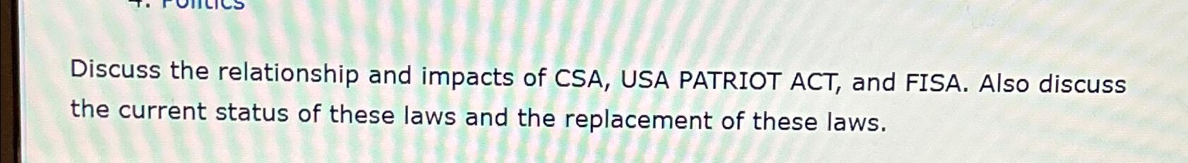 Solved Discuss the relationship and impacts of CSA, USA | Chegg.com