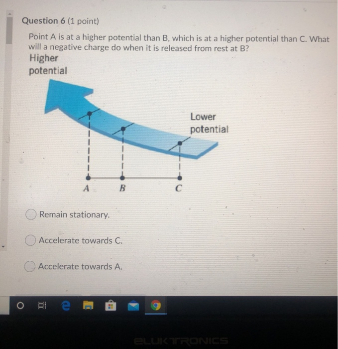 Solved Question 6 (1 point) Point A is at a higher potential | Chegg.com