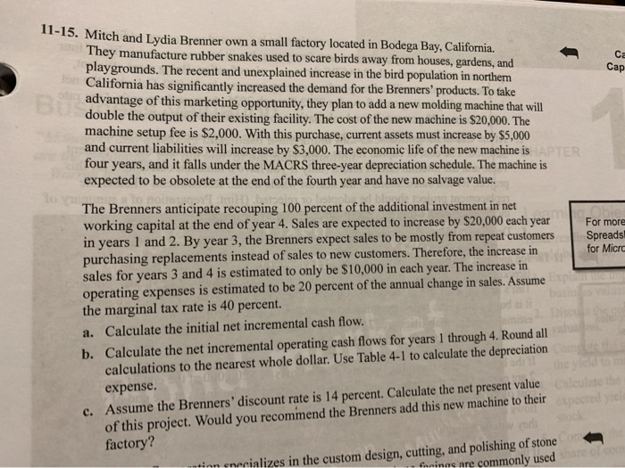 Solved Cap 13. Mitch and Lydia Brenner own a small factory | Chegg.com