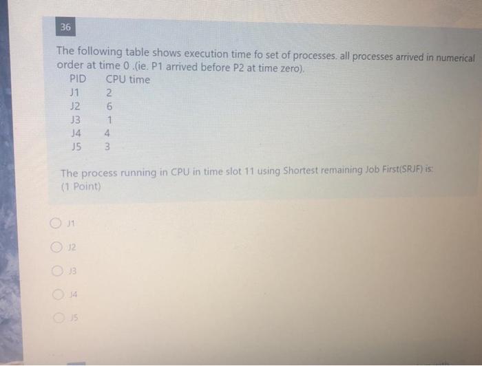 Solved 36 The following table shows execution time fo set of | Chegg.com