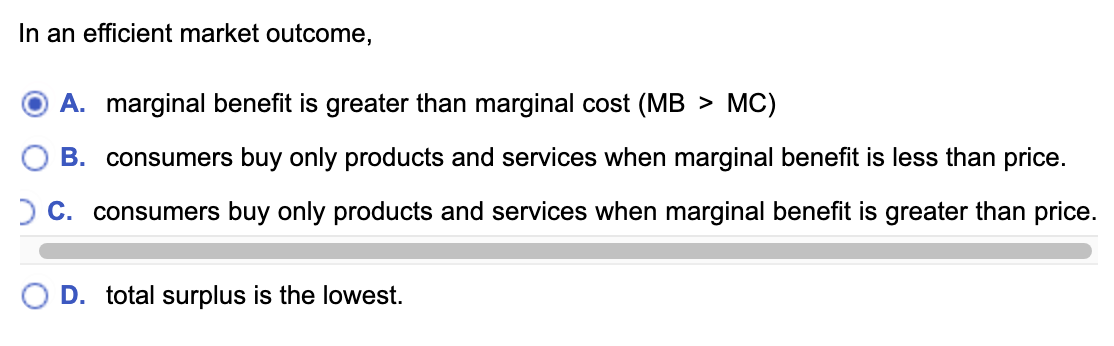 Solved in an efficient market outcome, In an efficient | Chegg.com