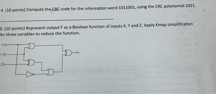 4. (10 points) Compute the CRC code for the | Chegg.com
