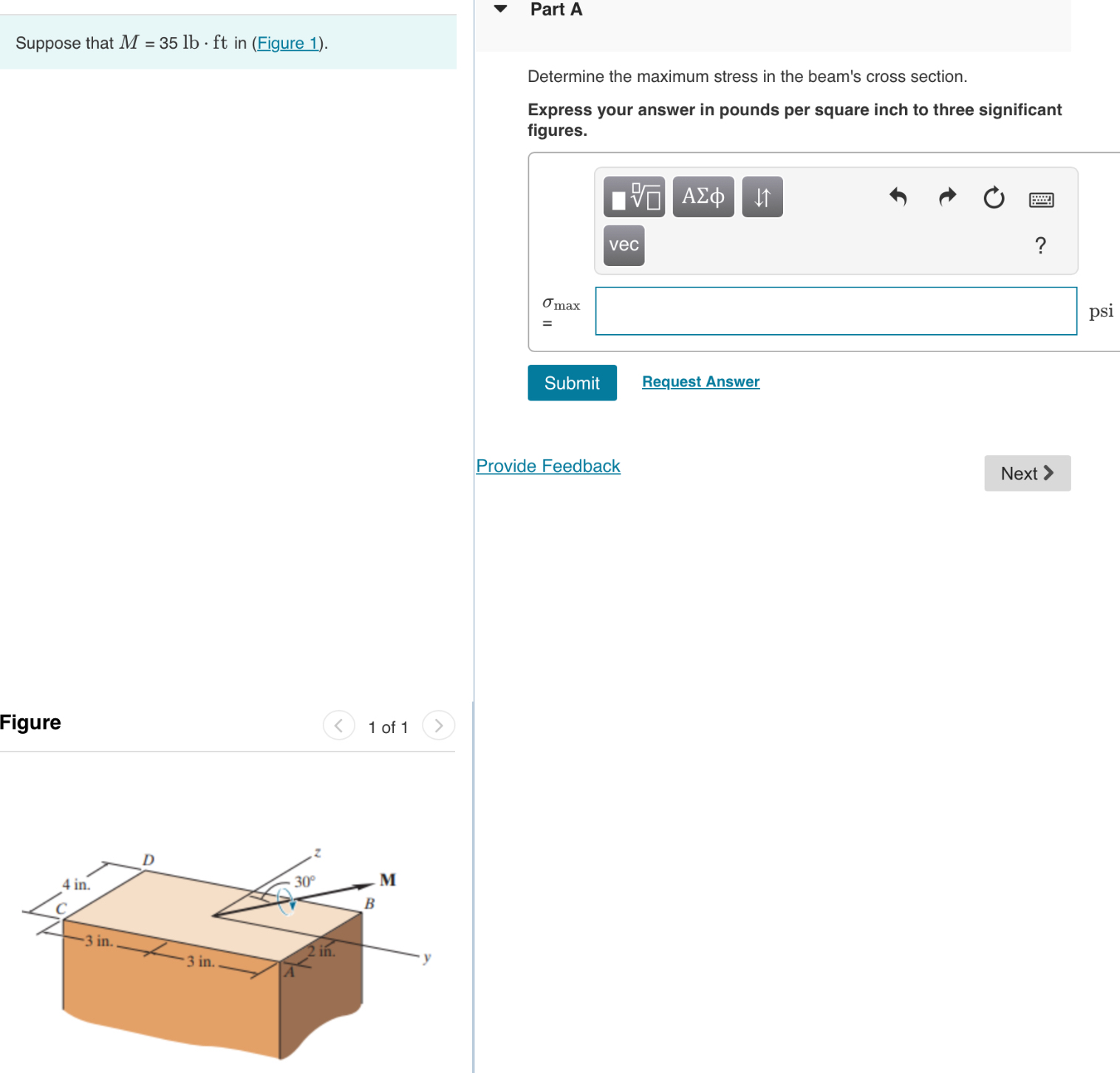 Solved Part ASuppose that M=35lb*ft ﻿in (Figure 1).Determine | Chegg.com