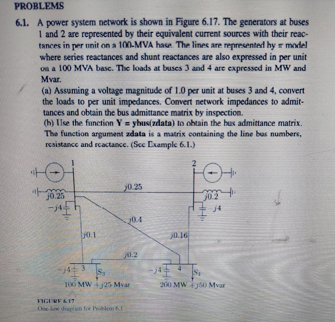 Solved 1. A power system network is shown in Figure 6.17. | Chegg.com