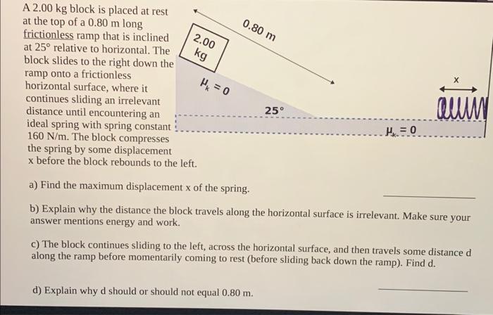 Solved A 2.00 kg block is placed at rest at the top of a | Chegg.com