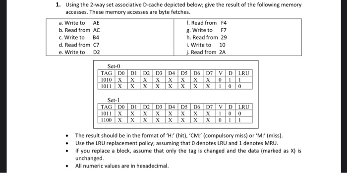 1. Using the 2-way set associative D-cache depicted | Chegg.com