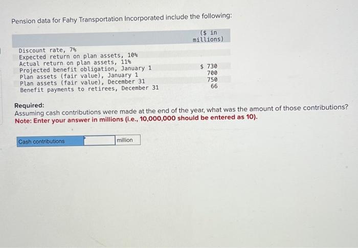 Solved Pension data for Fahy Transportation Incorporated | Chegg.com
